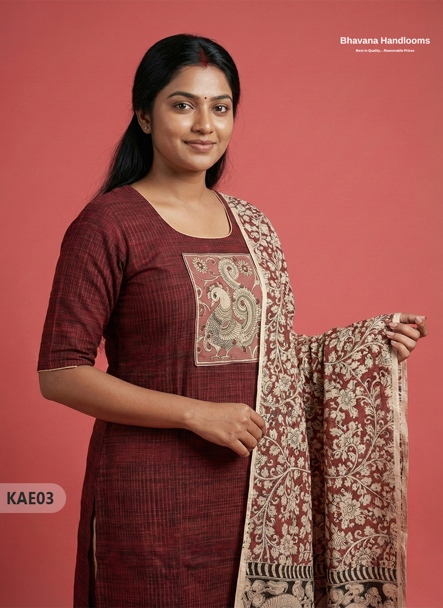 Readymade Kalamkari Cotton Kurti Set in Maroon Colour | Elegant Ethnic ...