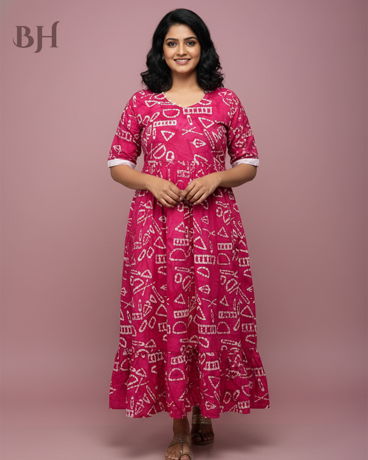 Handmade Batik Frock with Natural Dye – Potli Ball Neck Design Pink Co ...