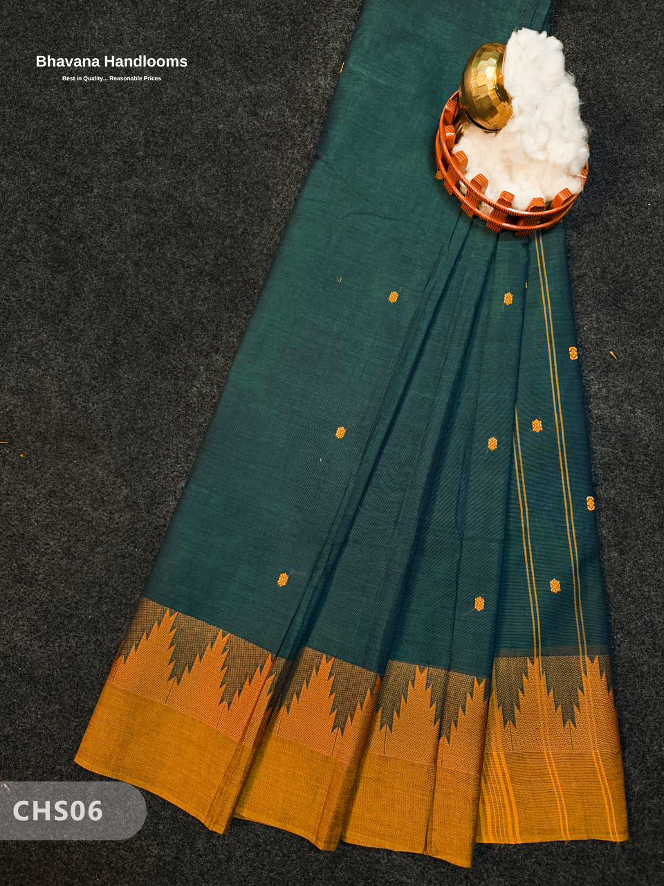 Traditional Chettinad Handloom Saree in Blue Dianne Color with Temple ...