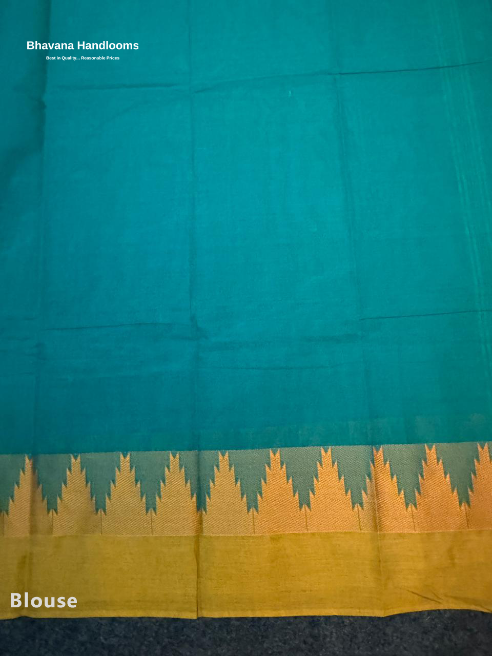 Traditional Chettinad Handloom Saree in Dark Cyan with Temple Border ...