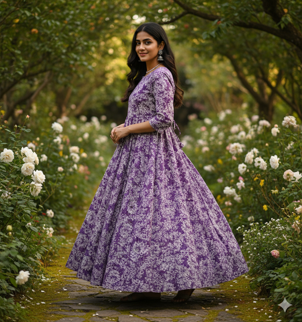 Lavender Floral Long Anarkali Frock – Umbrella Flair Design – Bhavana ...