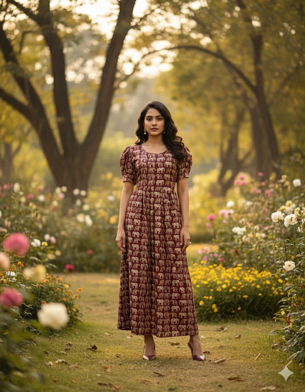 Premium Mul Cotton Frock Maroon – Puff Sleeve Design with Knots, Zero ...