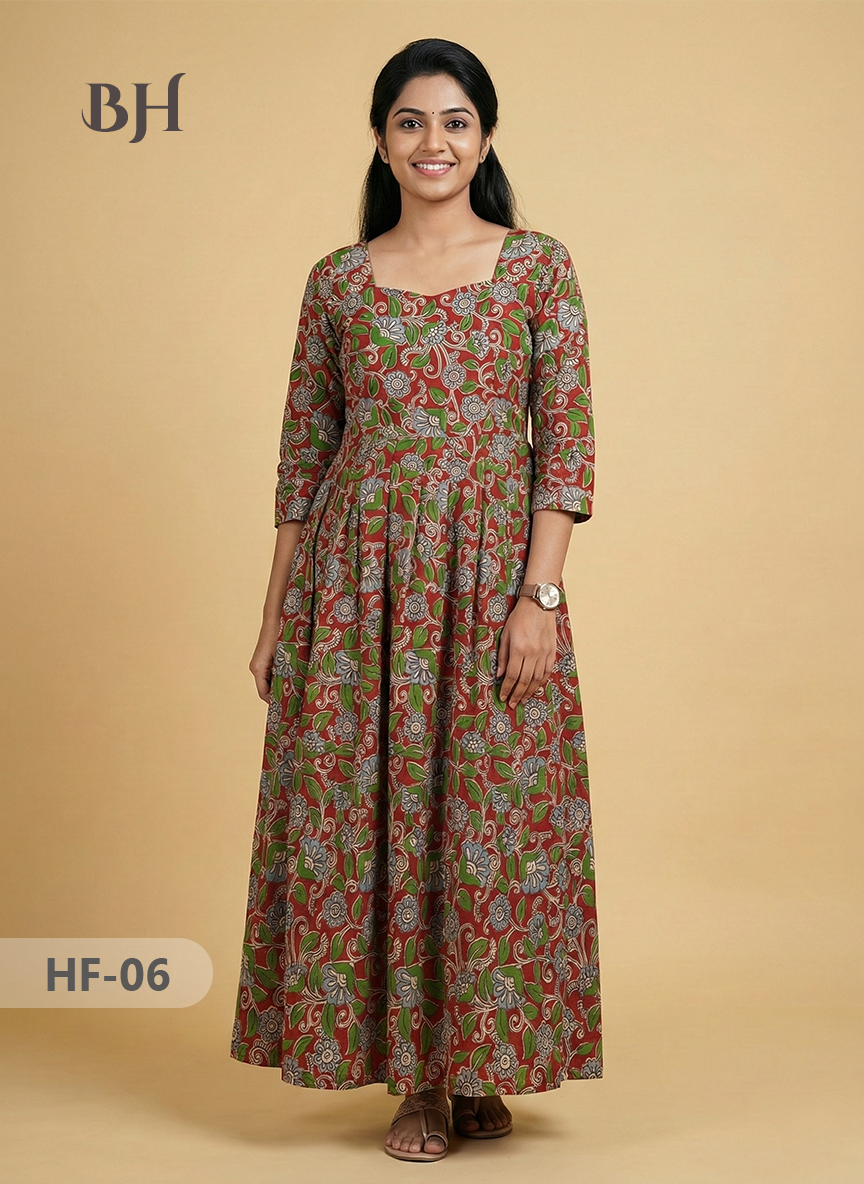 Kalamkari Design Frock – Red Colour | Handloom Ethnic Wear with Half L ...