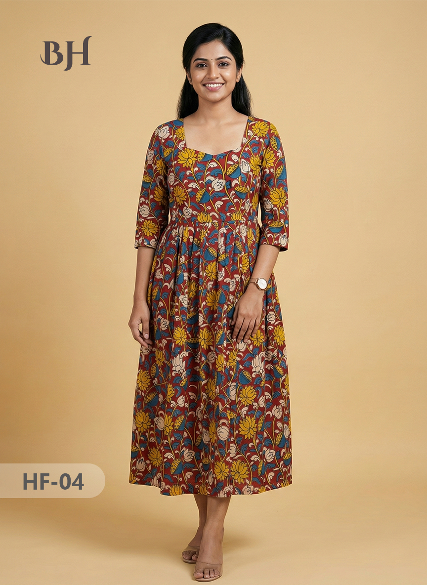 Kalamkari Design Frock – Red Colour | Handloom Ethnic Wear with Half L ...