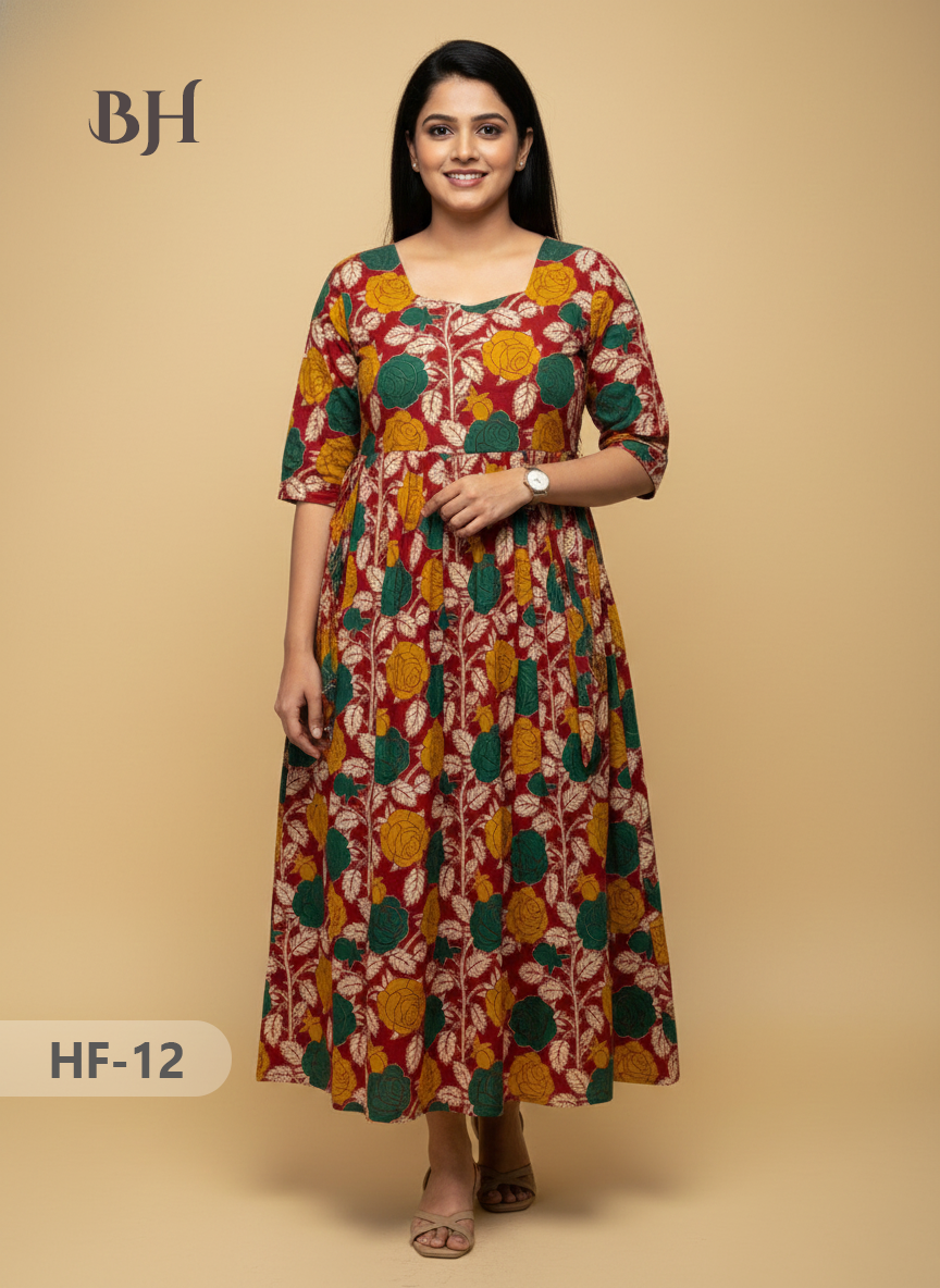 Kalamkari Design Frock – Red Colour | Handloom Ethnic Wear with Half L ...