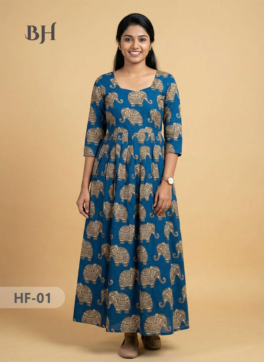 Kalamkari Design Frock – Blue Colour | Handloom Ethnic Wear with Half ...