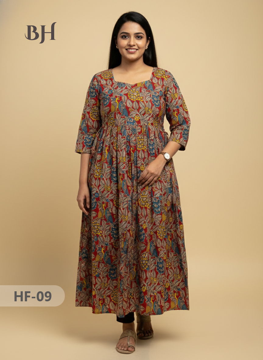 Kalamkari Design Frock – Red Colour | Handloom Ethnic Wear with Half L ...