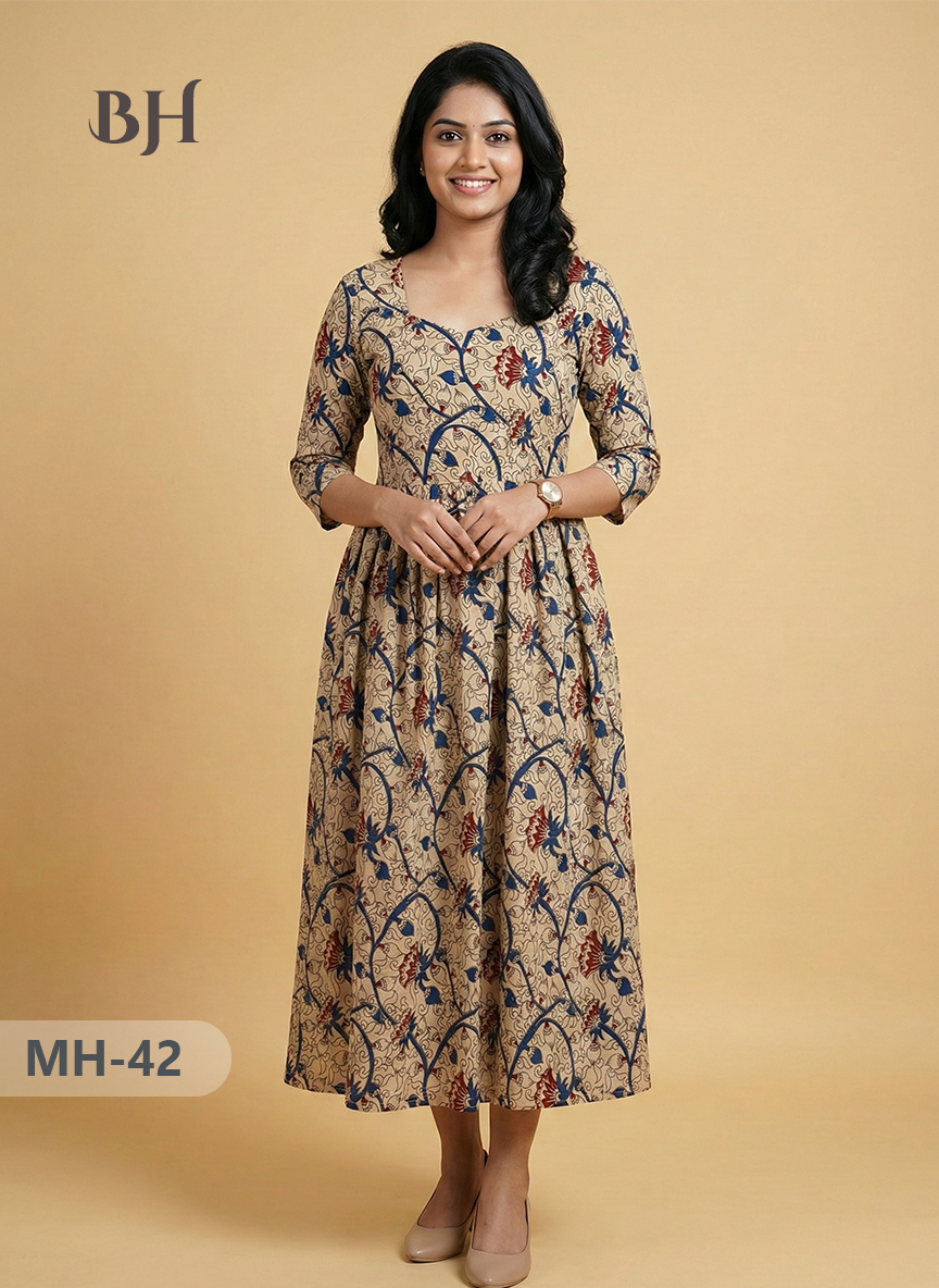 Kalamkari Design Frock – Half White Colour | Handloom Ethnic Wear with ...