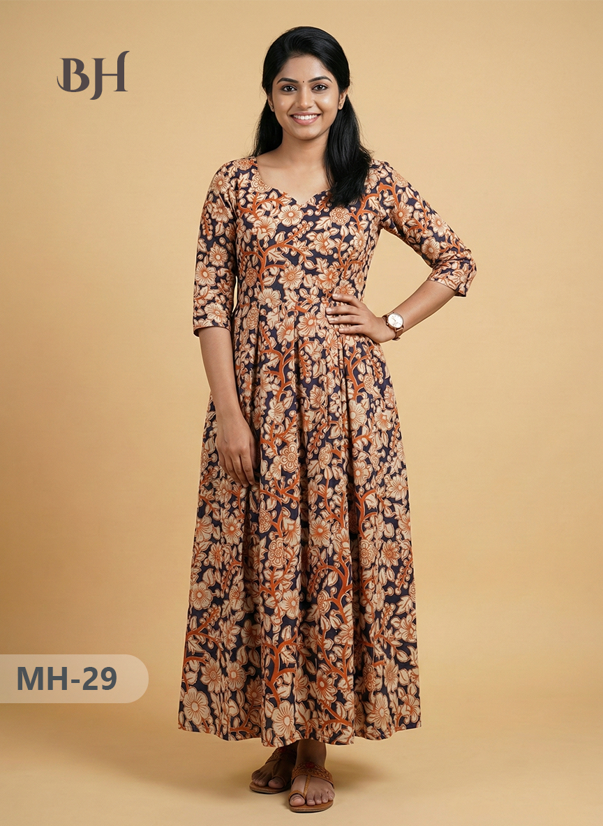 Kalamkari Design Frock – Blue Colour | Handloom Ethnic Wear with Half ...