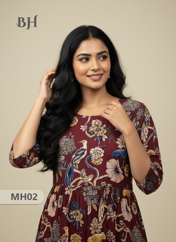 Kalamkari Design Frock – Dark Brown Colour | Handloom Ethnic Wear with ...