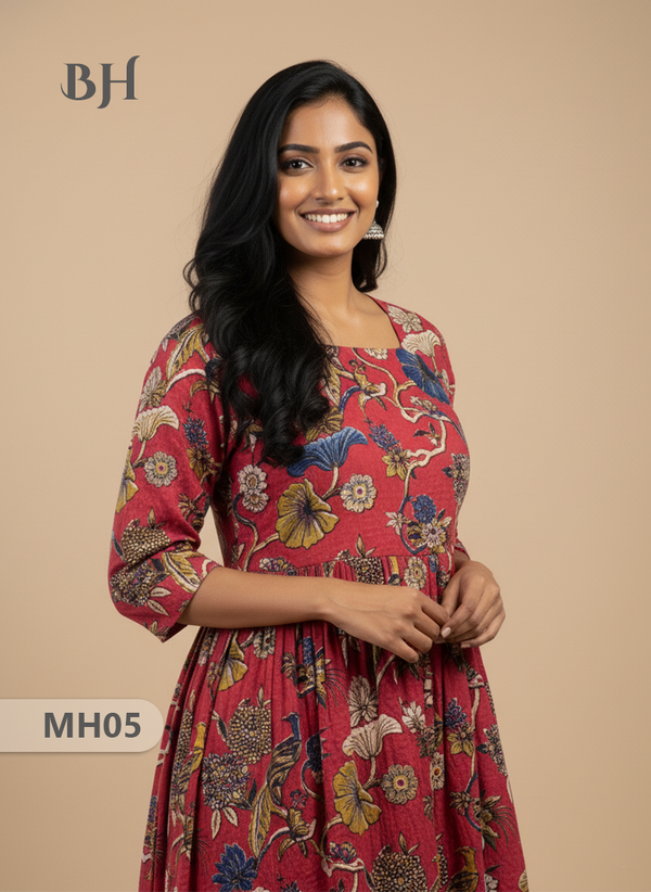 Kalamkari Design Frock – Pink Colour | Handloom Ethnic Wear with Half ...