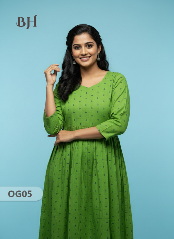 Khadi Handloom Cotton Frock for Women Green Colour – Traditional Handl ...