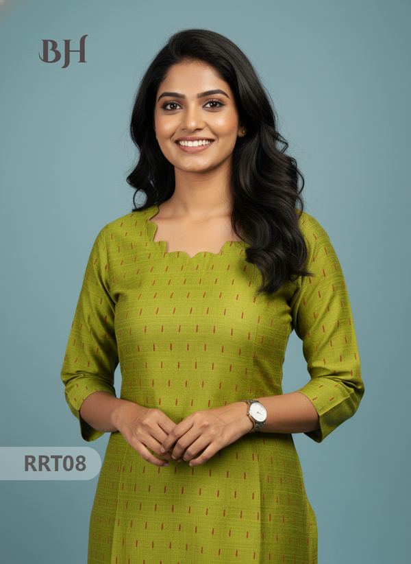 Designer Raw Silk Straight Cut Top in Icky Green | Cut Work Neck | Ful ...