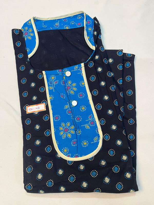 Free Style Collar Nighty with Buttons – Dark Blue Colour – Bhavana ...