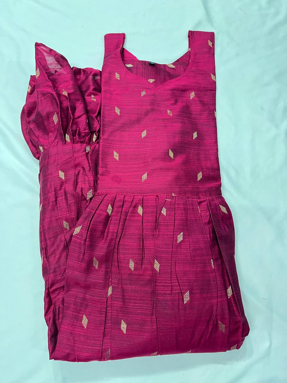 Raw Silk Frock with Full Length Lining | Pink Colour – Bhavana Handlooms